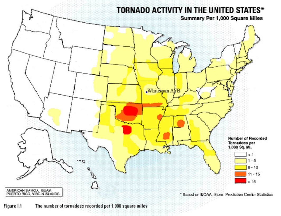 Tornado frequency map