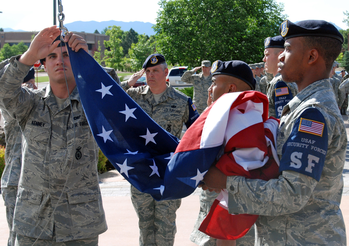 These colors don't run, neither should Airmen during Retreat, Reveille ...