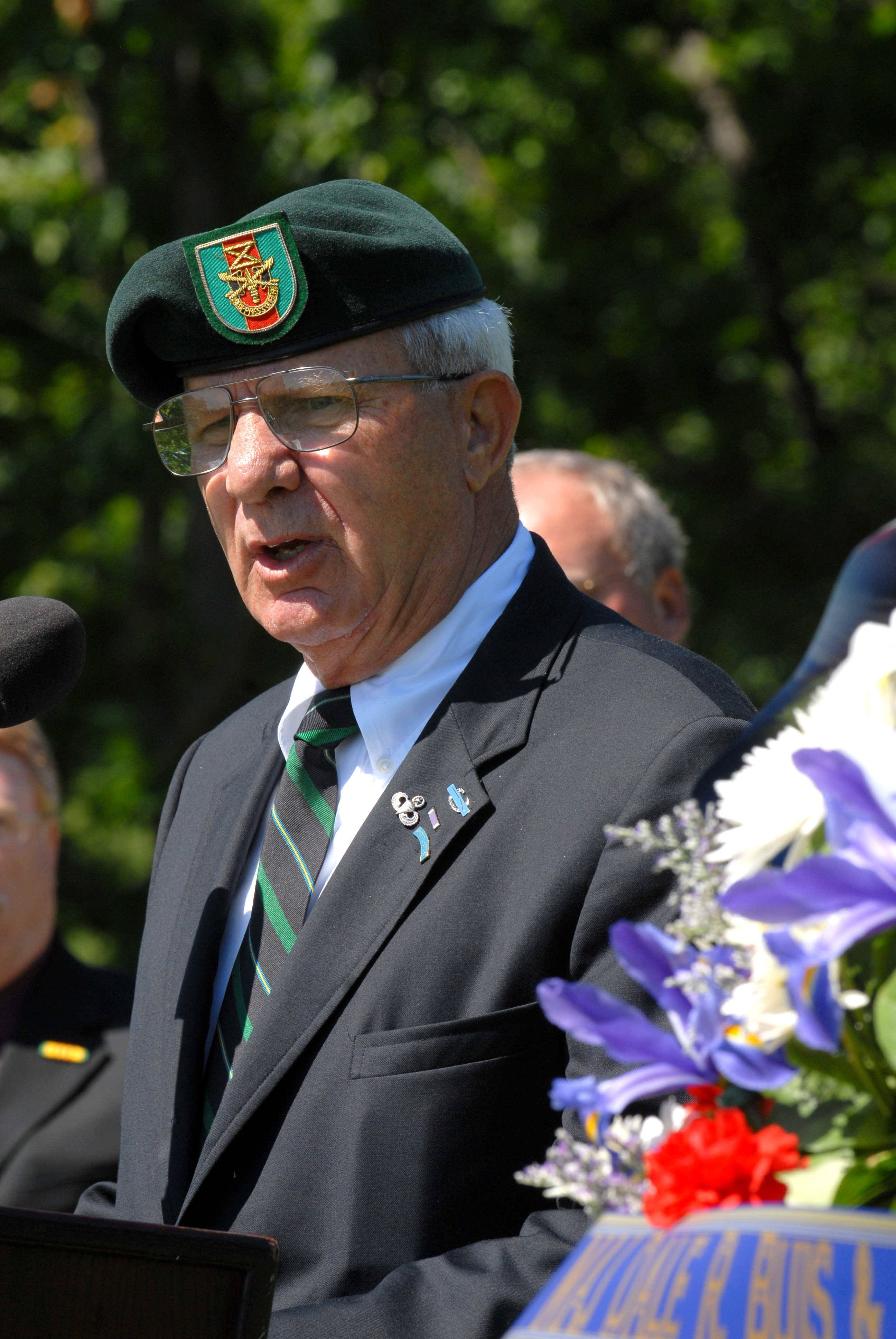 Sam Ratcliffe, a retired U.S. Army Special Forces major, speaks at a ...