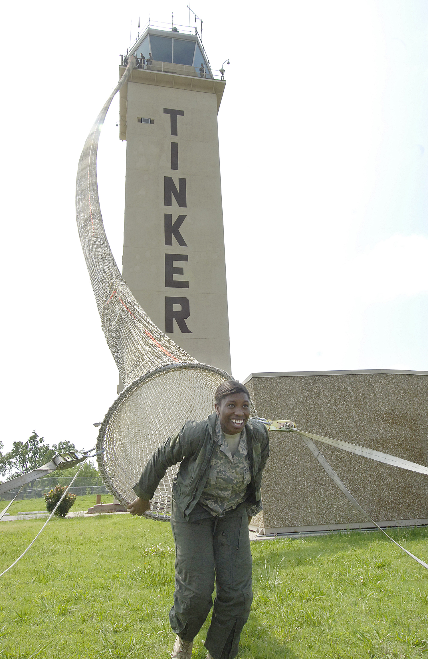 Chute of nylon ropes provides a quick, safe exit from the installation ...