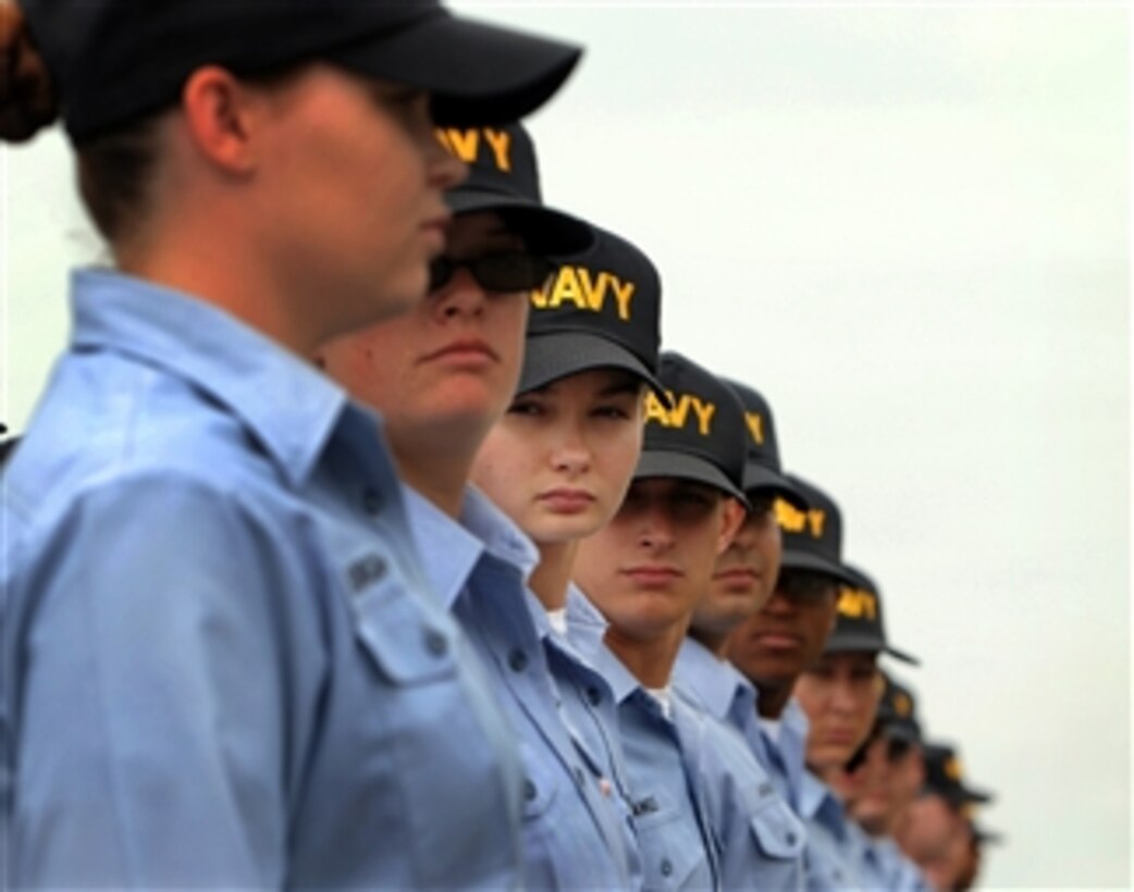 U.S. Navy students line up in formation.