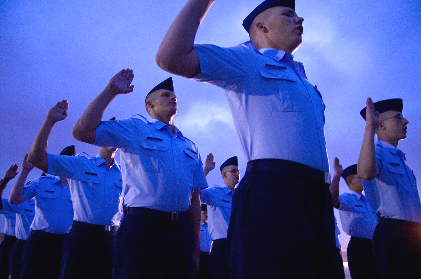 A group of 324th Training Squadron basic trainees perform swearing-in ...