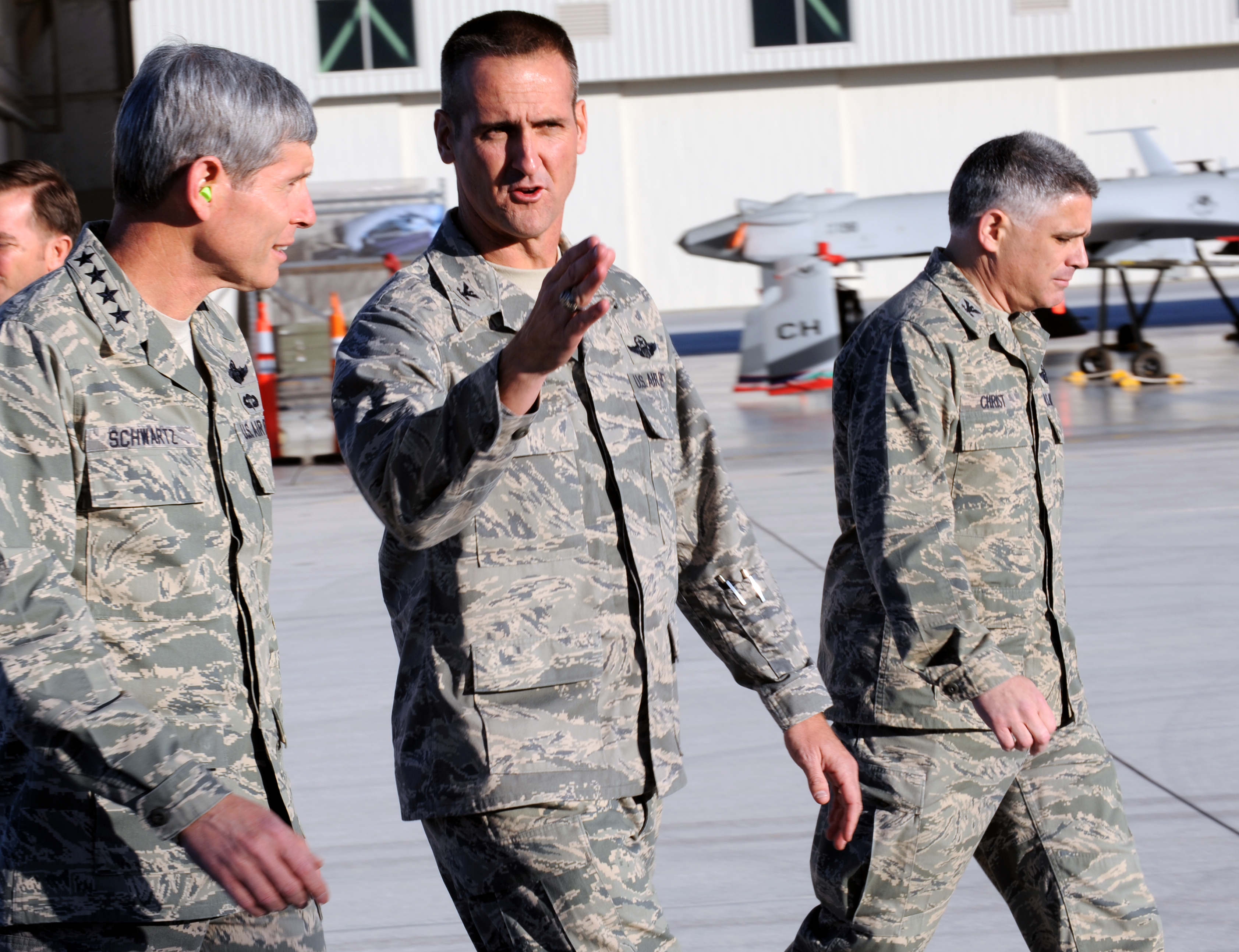 Air Force Chief of Staff Gen. Norton A. Schwartz, left, walks with Air ...