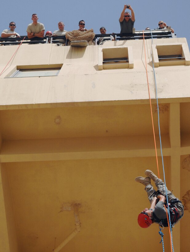 Balad firefighters rappel tower
