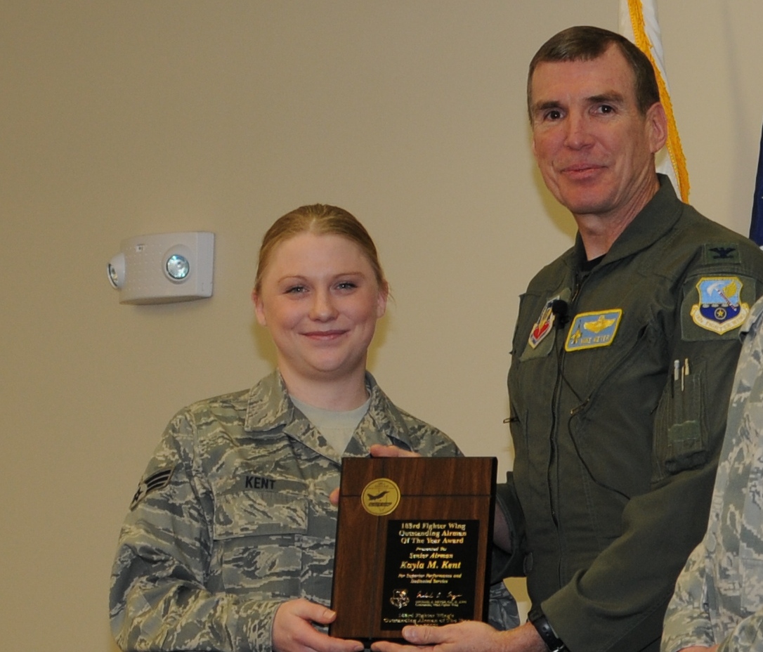Senior Airman Kayla Kent and Colonel Mike Meyer