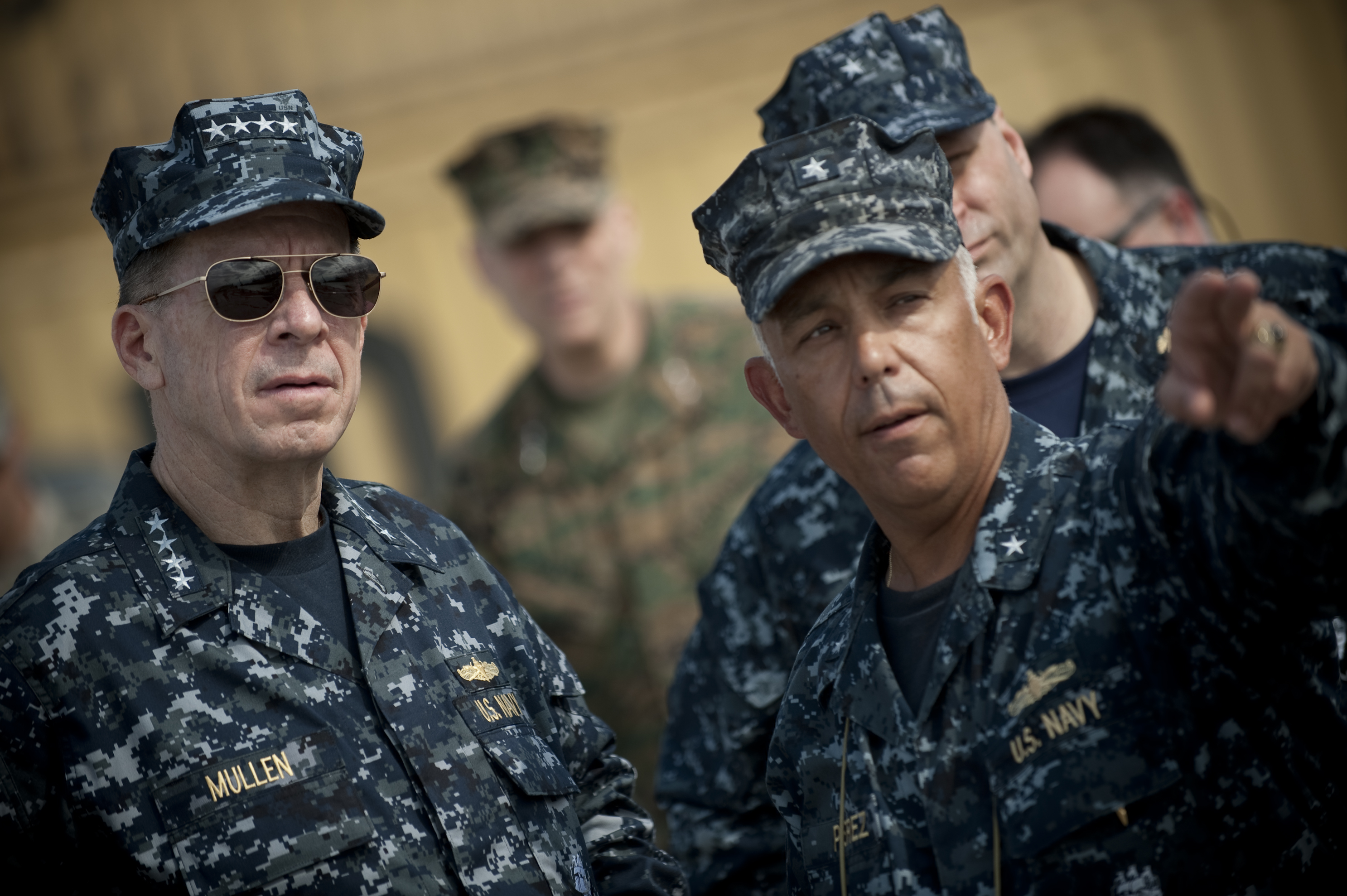 U.S. Navy Rear Adm. Samuel Perez, right, commander of Task Force 42 ...