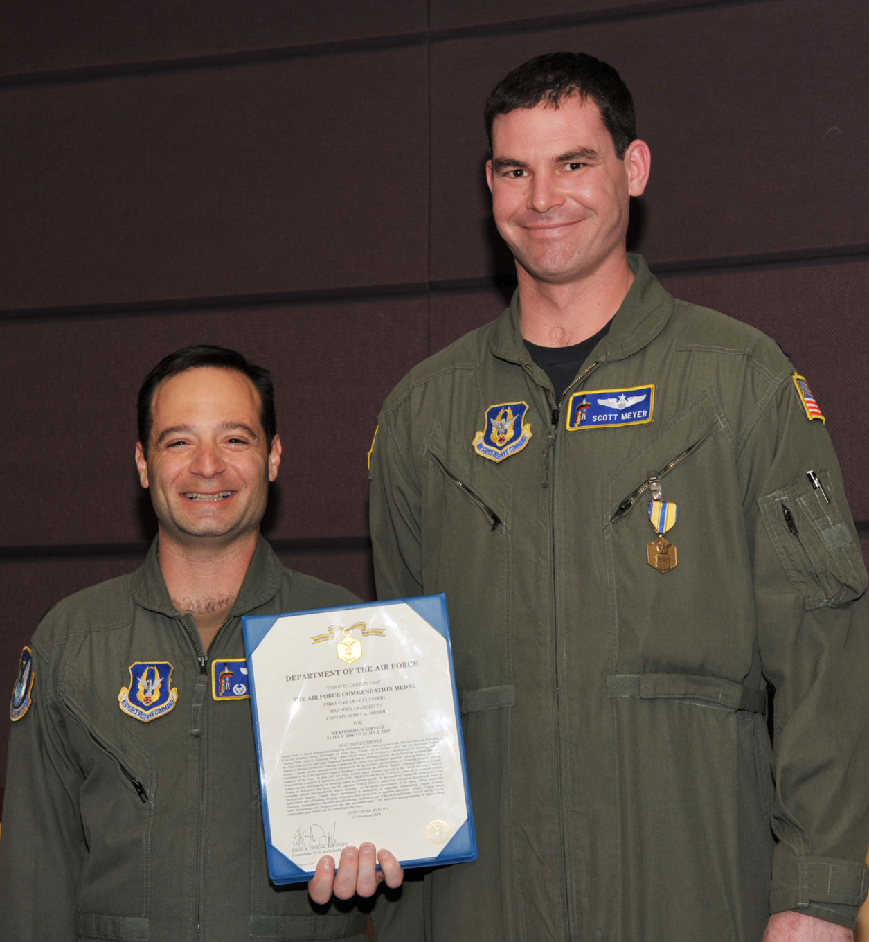 Capt. Scott Meyer, Air Force Commendation Medal, First Oak Leaf Cluster