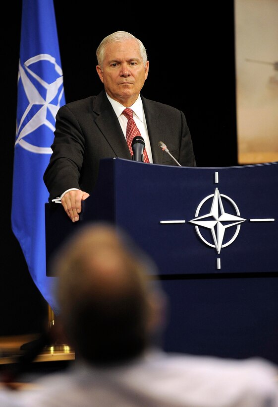 U.S. Defense Secretary Robert M. Gates fields questions during a press ...