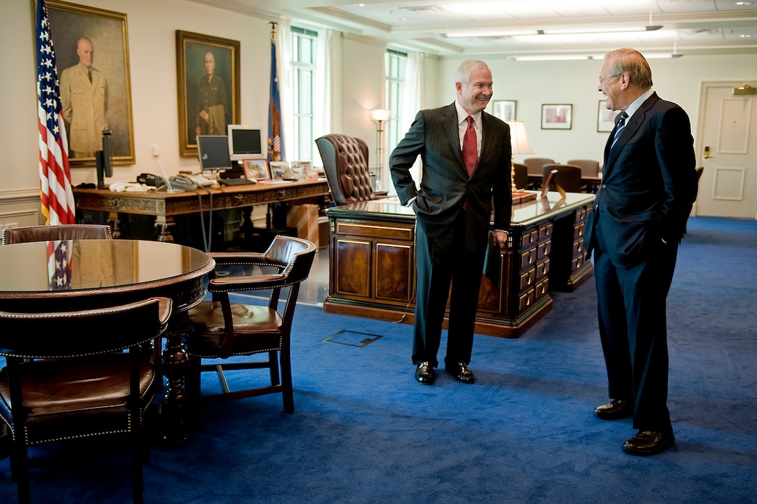 Defense Secretary Robert M Gates Left Meets With Former Defense