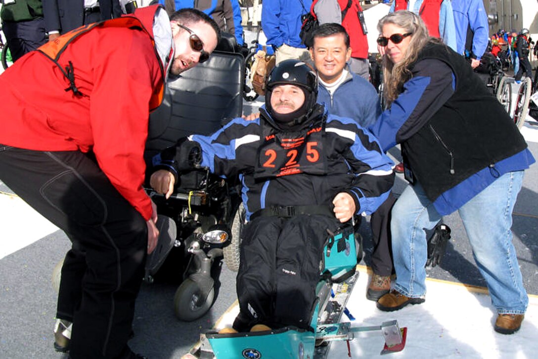 Veterans Affairs Secretary Eric Shinseki poses with Gene Hodge, a ...