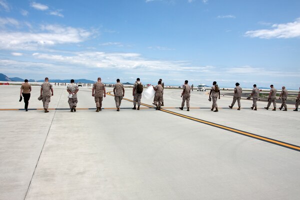 Marines, sailors prepare for new runway's opening with FOD walk ...