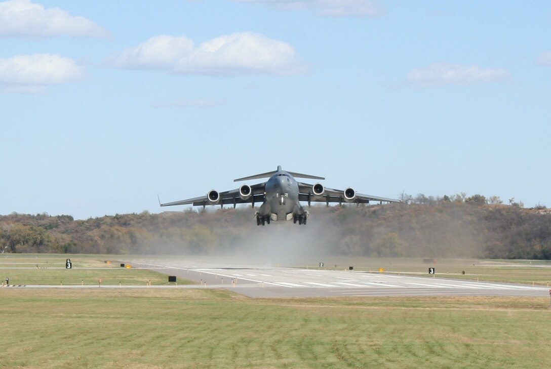 C-17 takes off from Fort Riley