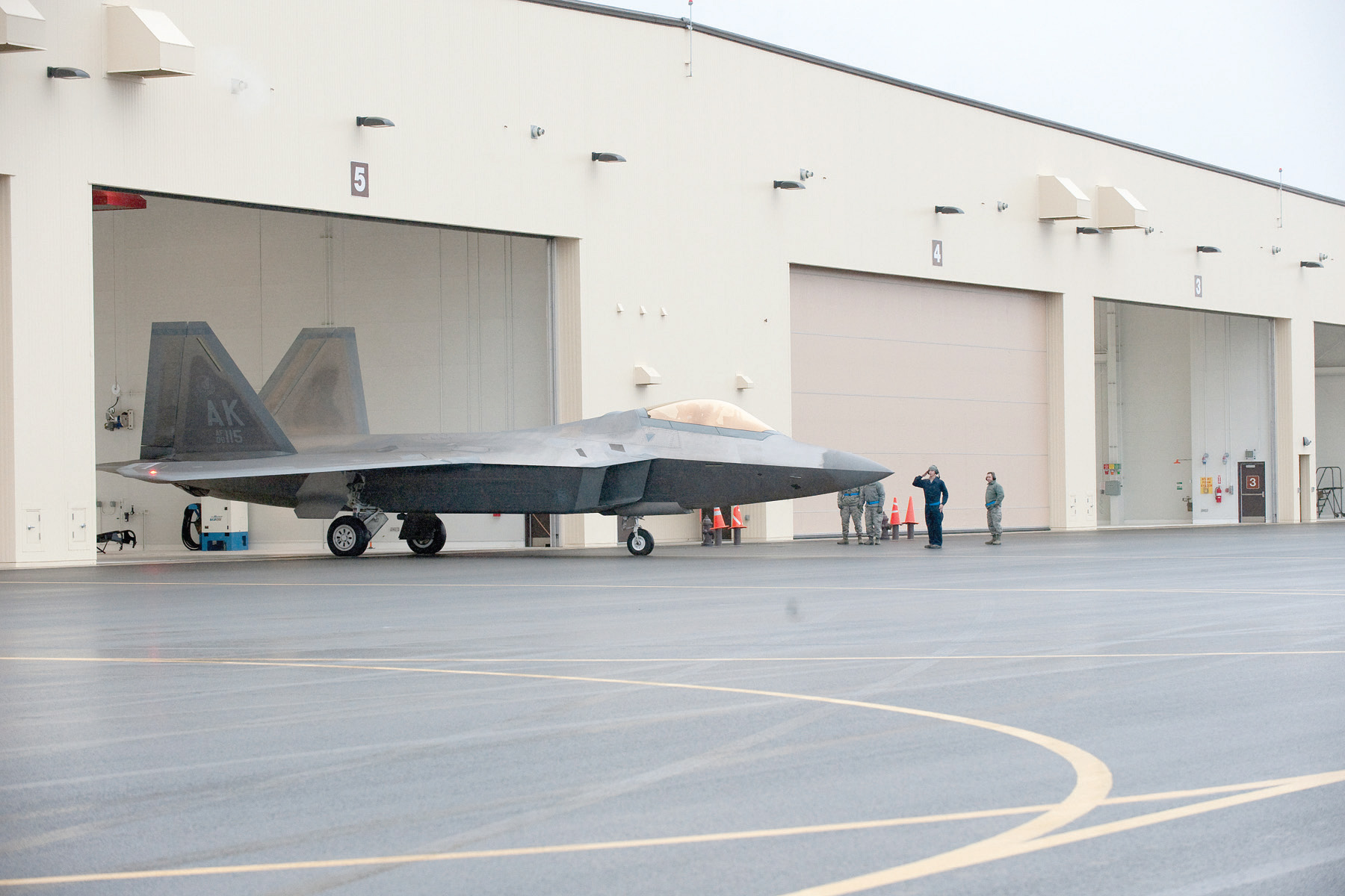 F-22A Raptor parked inside a hangar at the Combat Alert Cell on Joint ...