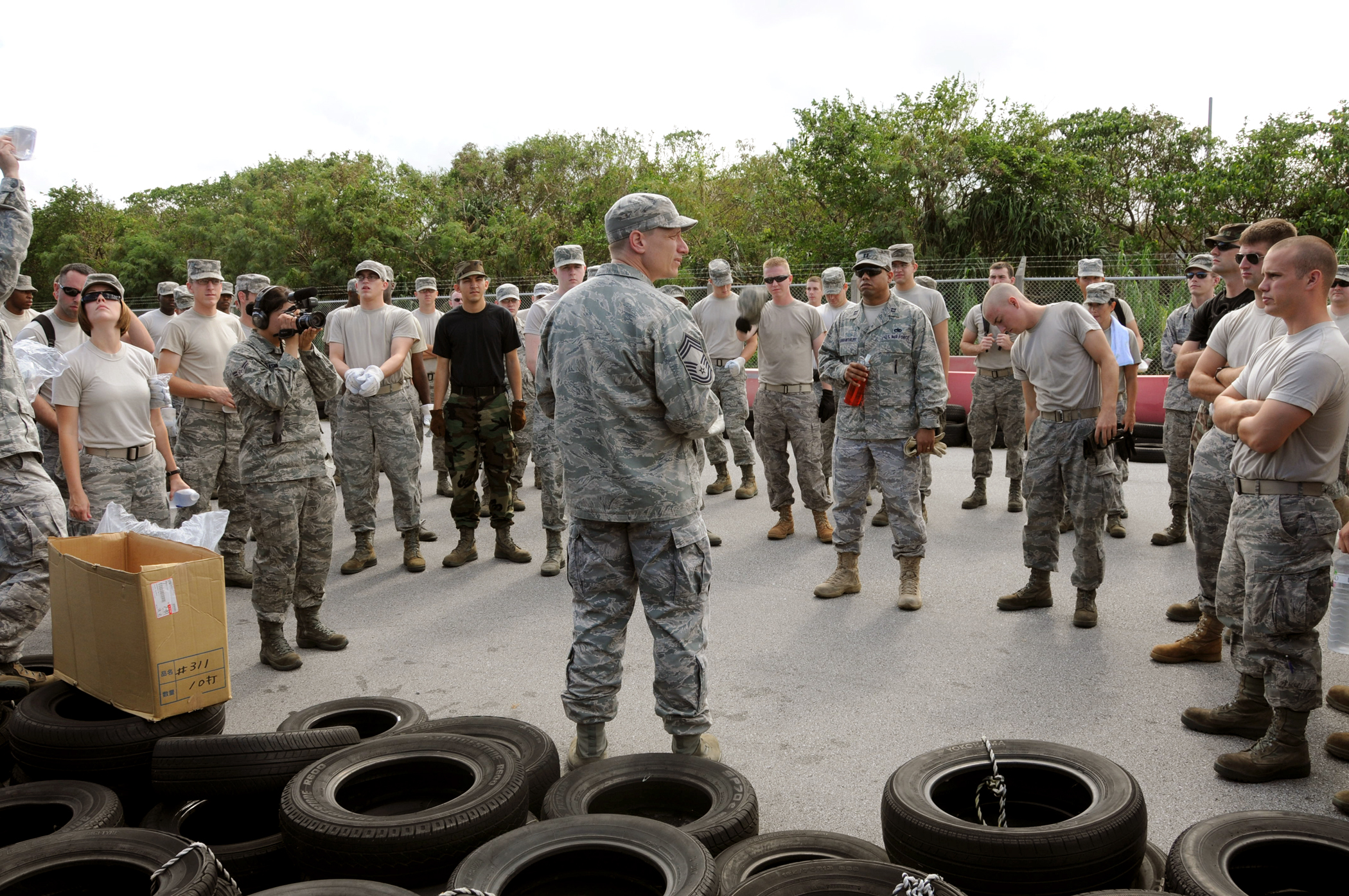Airmen clean up after typhoon