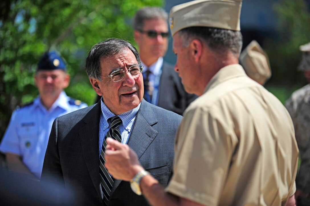 Defense Secretary Leon E. Panetta meets with Navy Adm. James Winnefeld ...