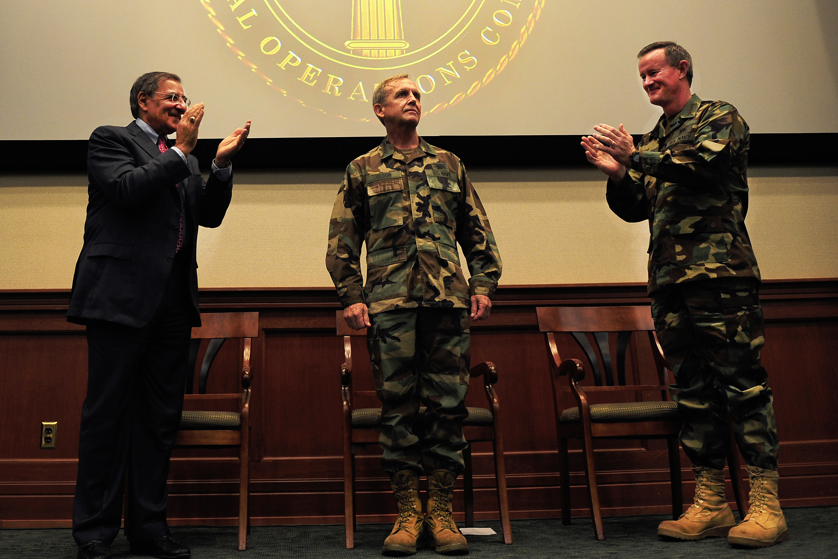Defense Secretary Leon E. Panetta, left, and Navy Adm. William H ...