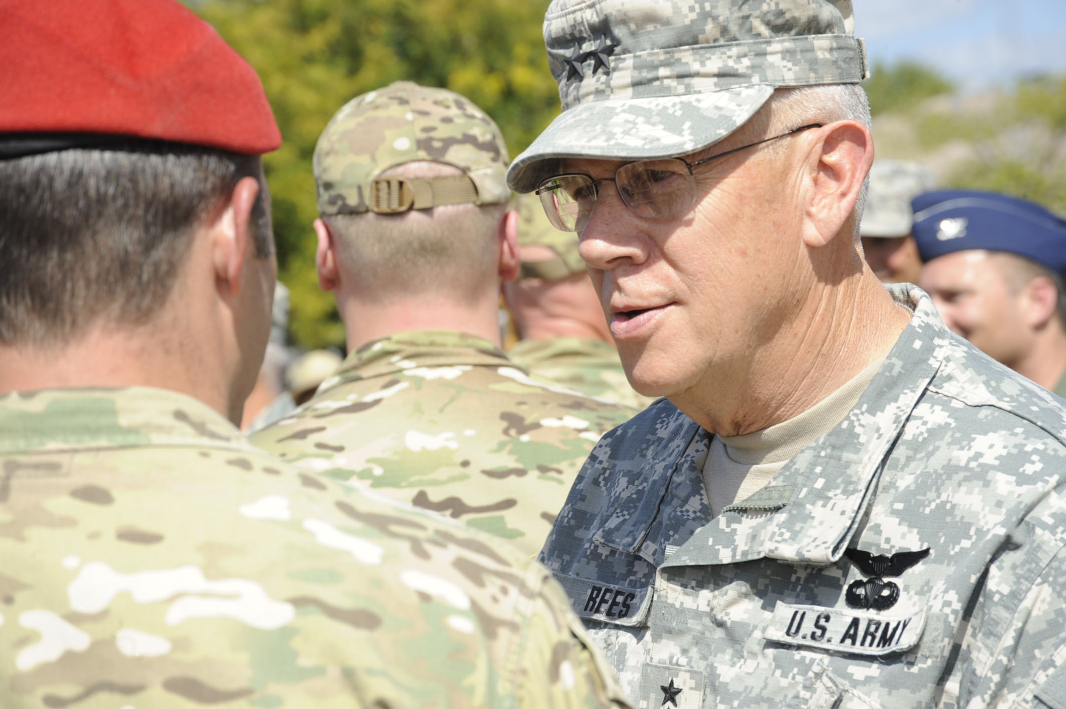 Maj. Gen. Raymond F. Rees, Adjutant General, Oregon, talks to an Airman ...