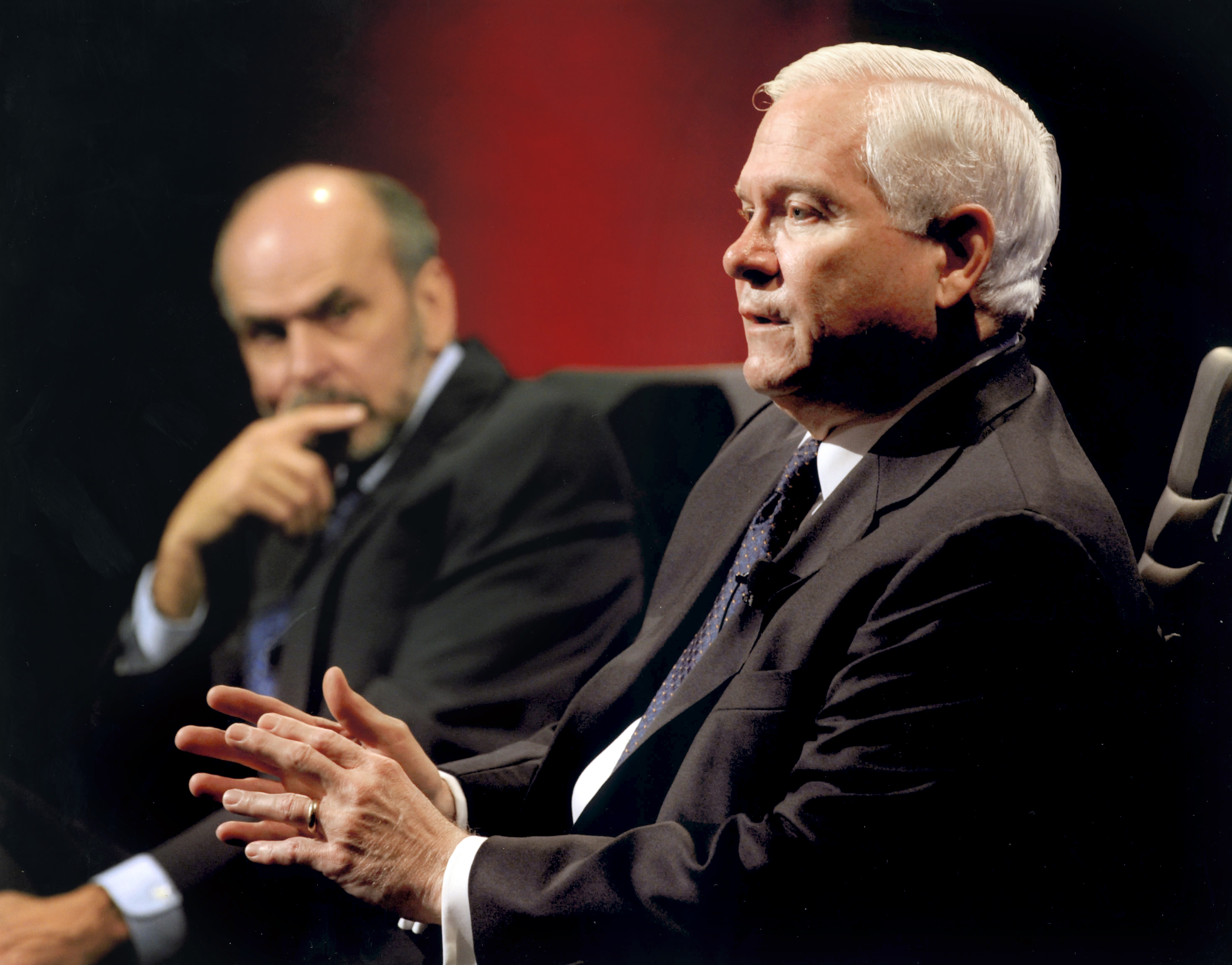 Defense Secretary Robert M. Gates, right, is interviewed by Gerald F ...