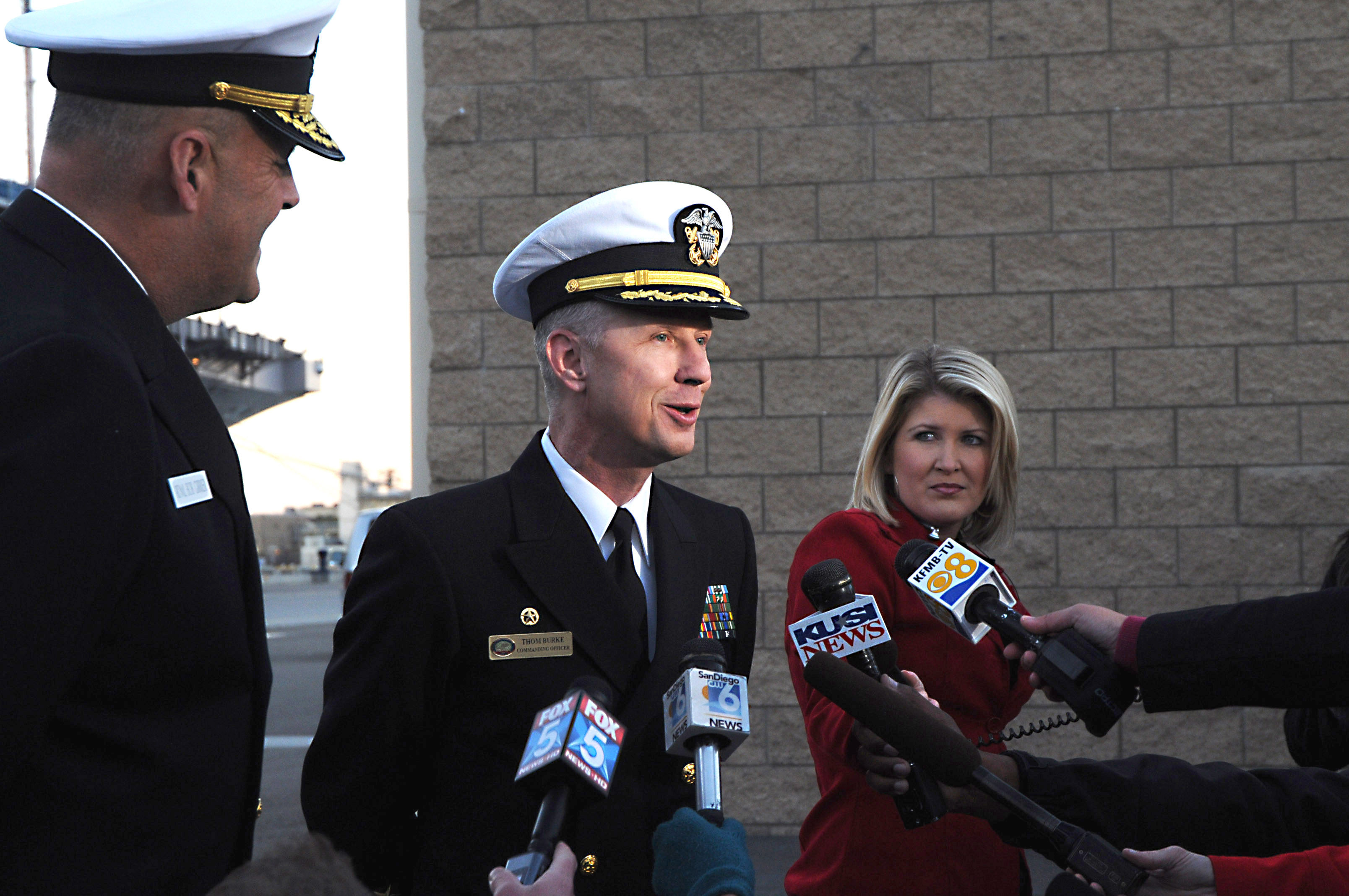 U.S. Navy Rear Adm. Robert Girrier, left, commander of Carrier Strike ...