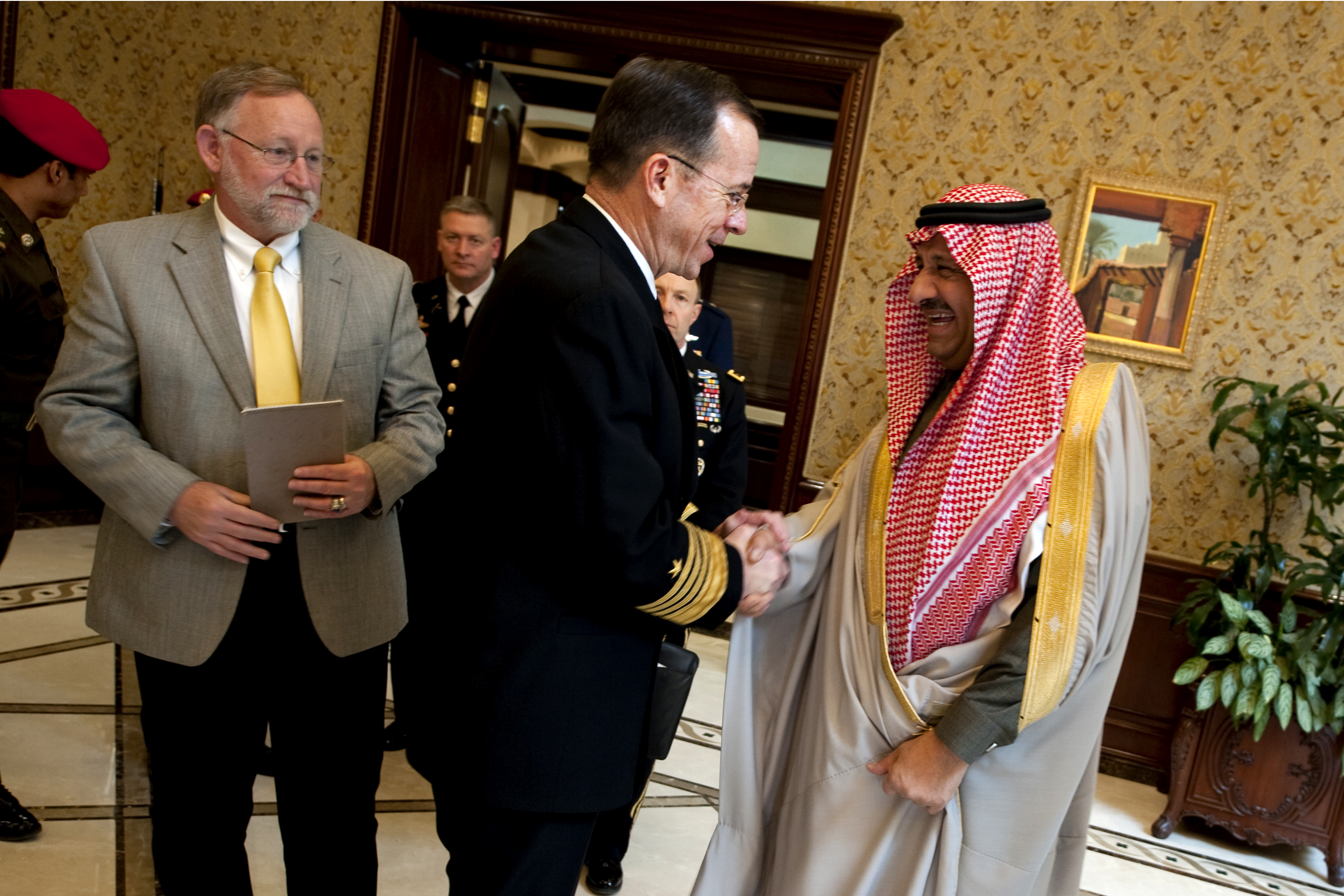 U.S. Ambassador to Saudi Arabia James B. Smith, left, and U.S. Navy Adm. Mike Mullen, chairman ...