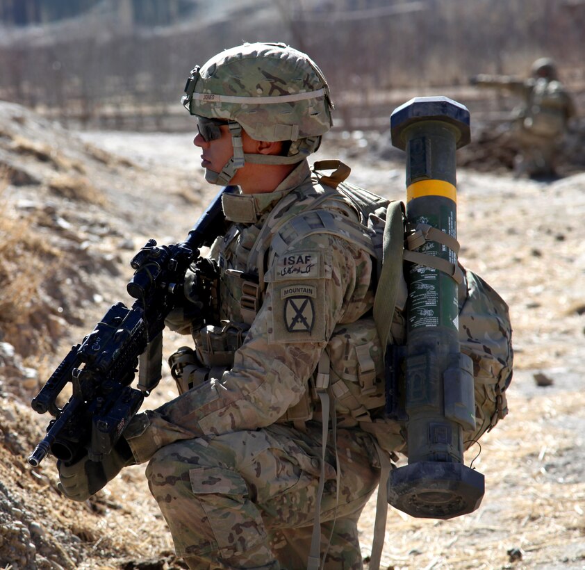 U.S. Army Pfc. Nicholaus Jones provides security at a landing zone in ...