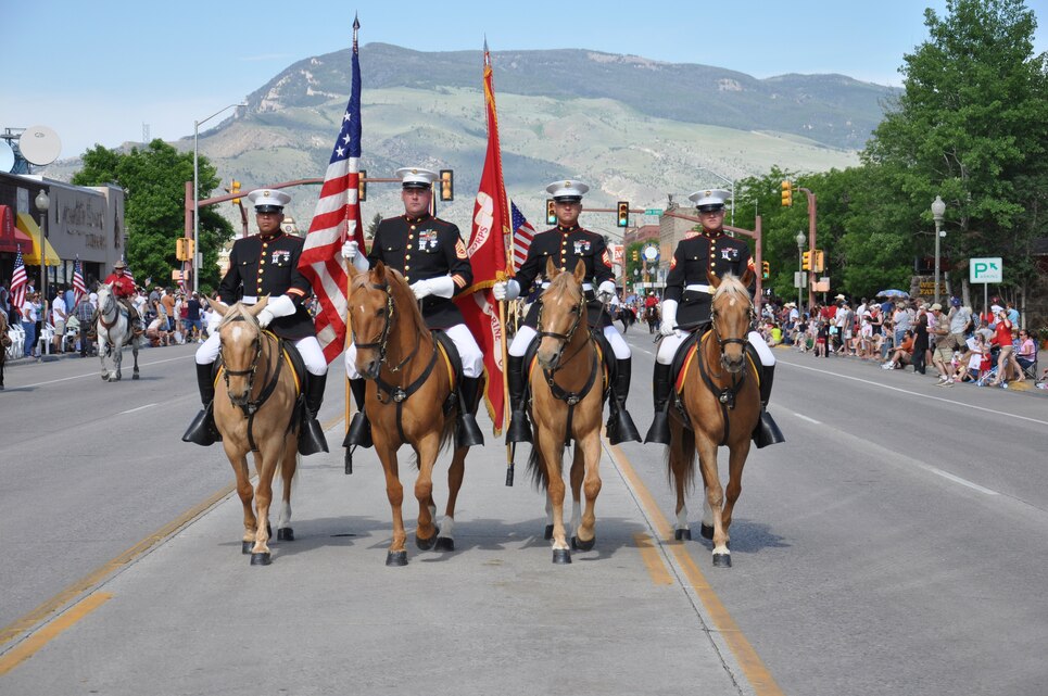 Marine Mounted Color Guard Represents Corps At Cody Stampede Rodeo