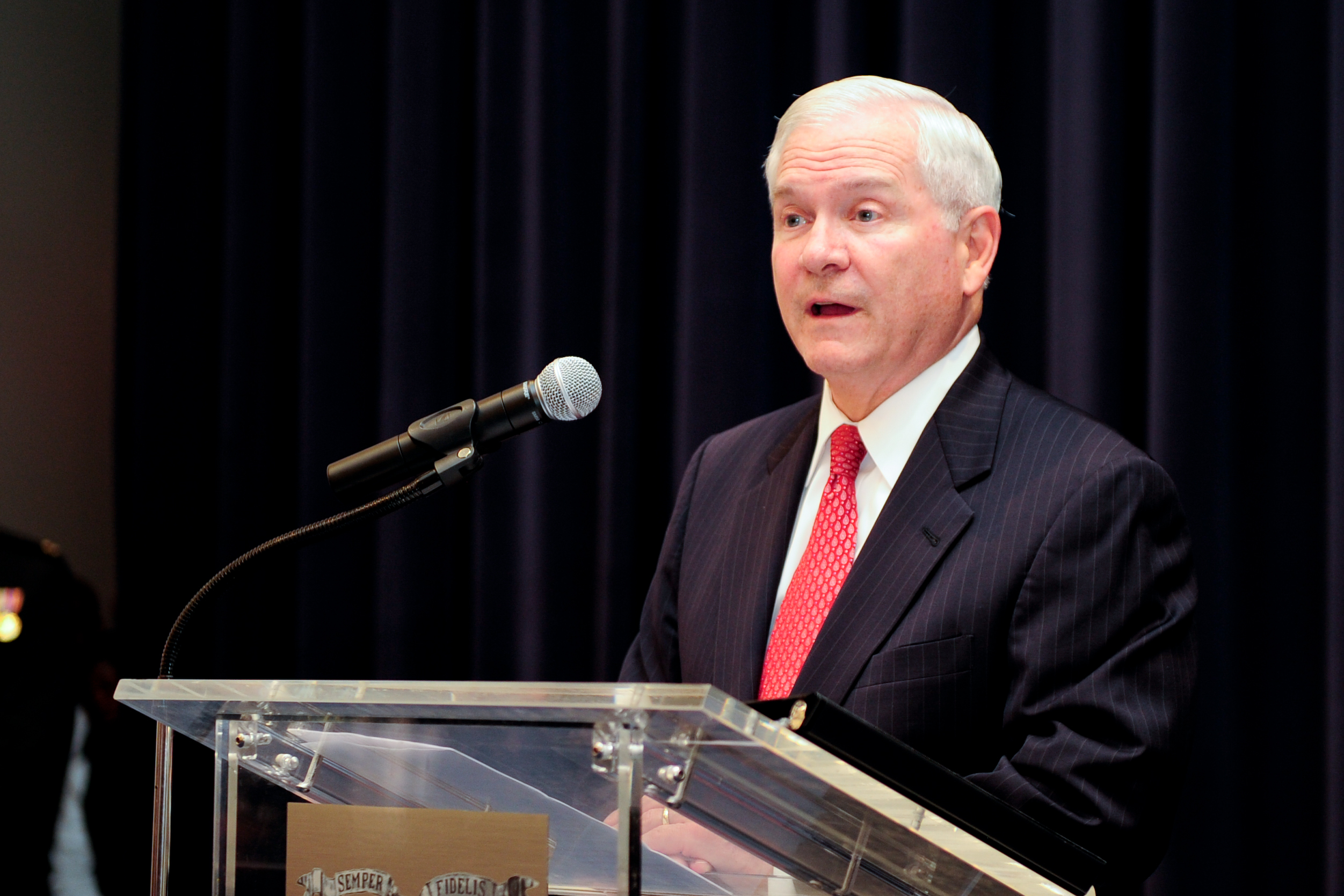 Defense Secretary Robert M. Gates addresses the audience during a VIP ...