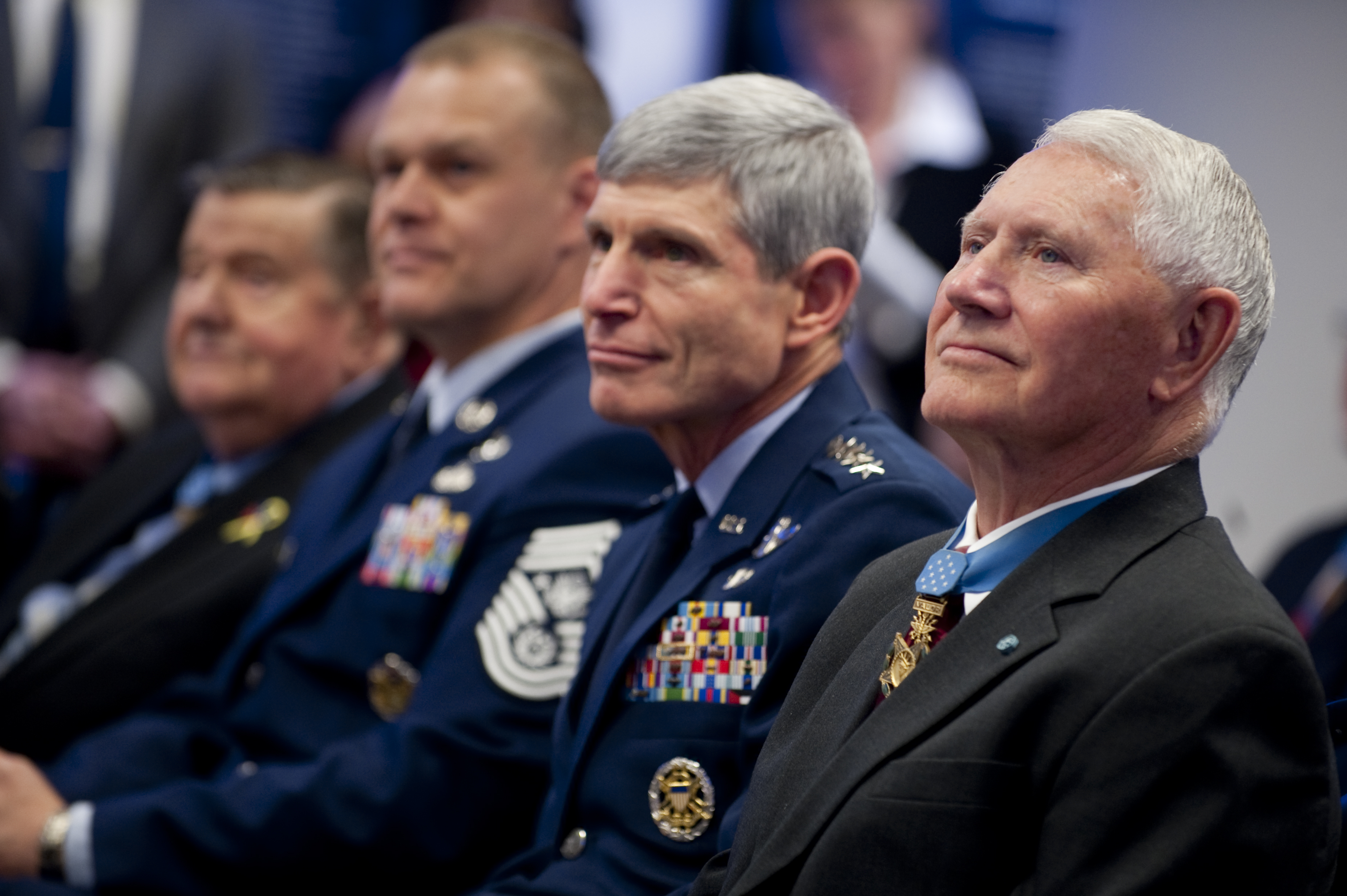 Retired Air Force Col. Leo K. Thorsness, far right, Congressional Medal ...