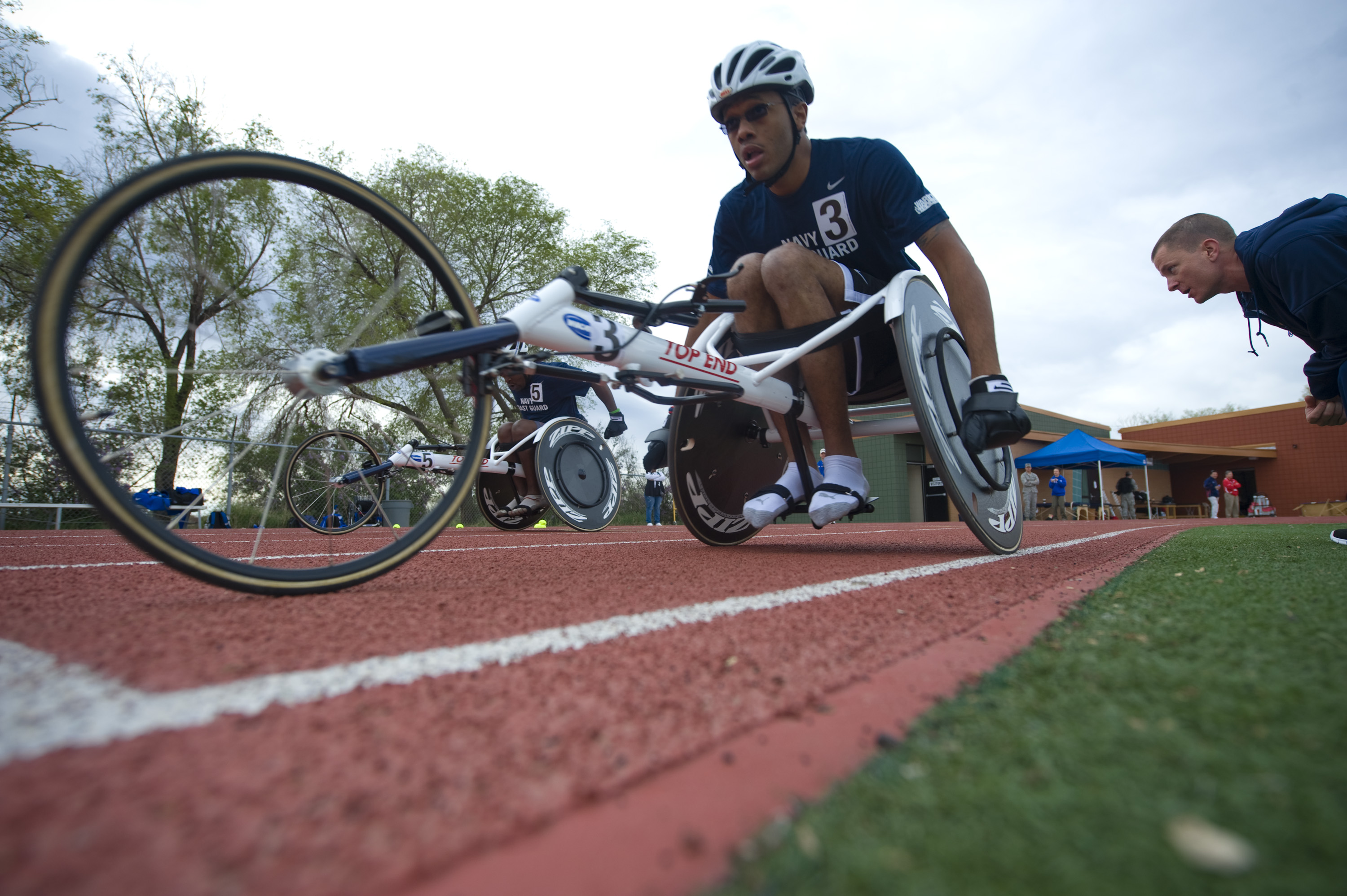 Angelo Anderson, a U.S. Navy team member, speeds down the track during ...