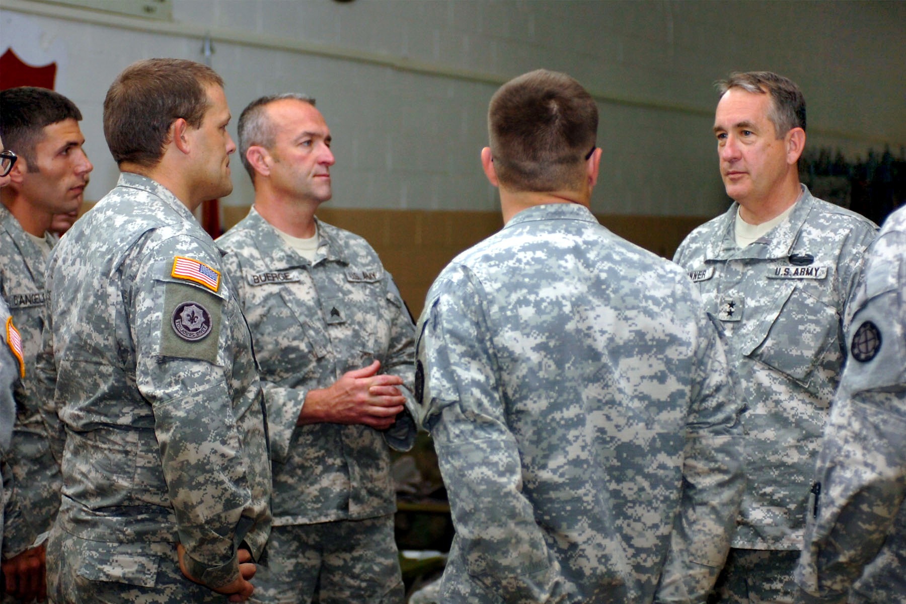Army Maj. Gen. Stephen Danner, right, talks with National Guard members ...
