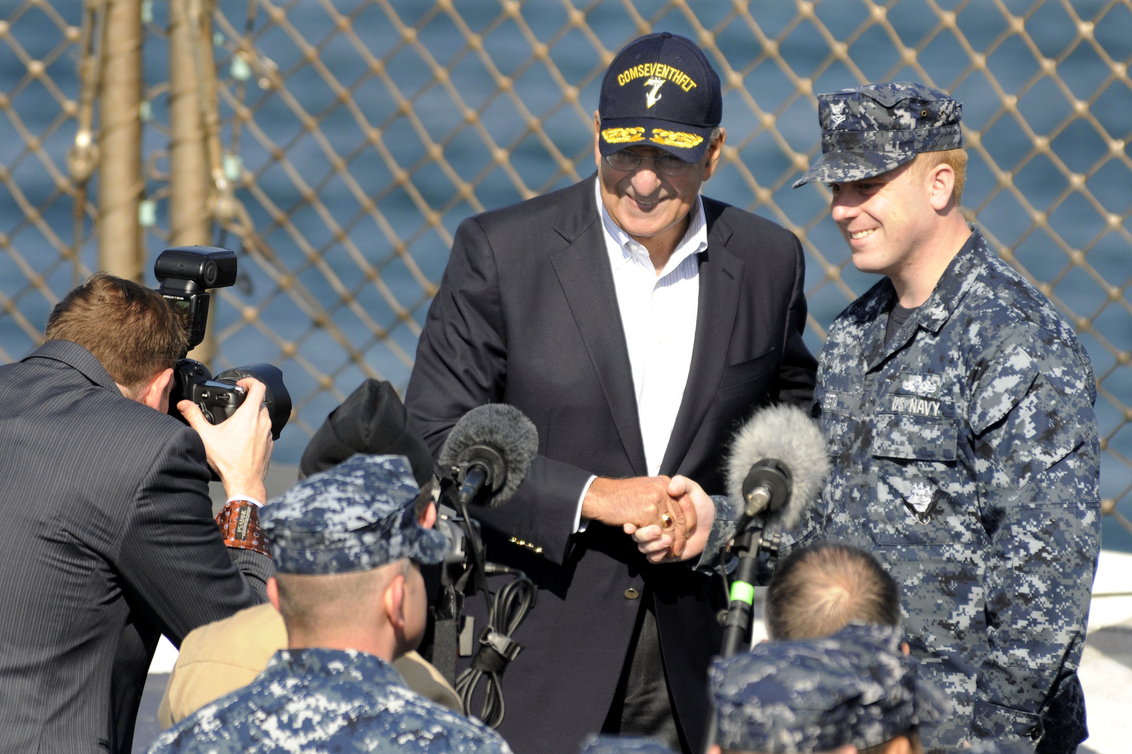U.S. Defense Secretary Leon E. Panetta greets Navy Petty Officer 2nd ...