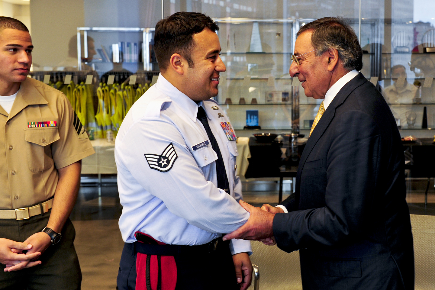During a meeting with joint service members, Defense Secretary Leon E ...