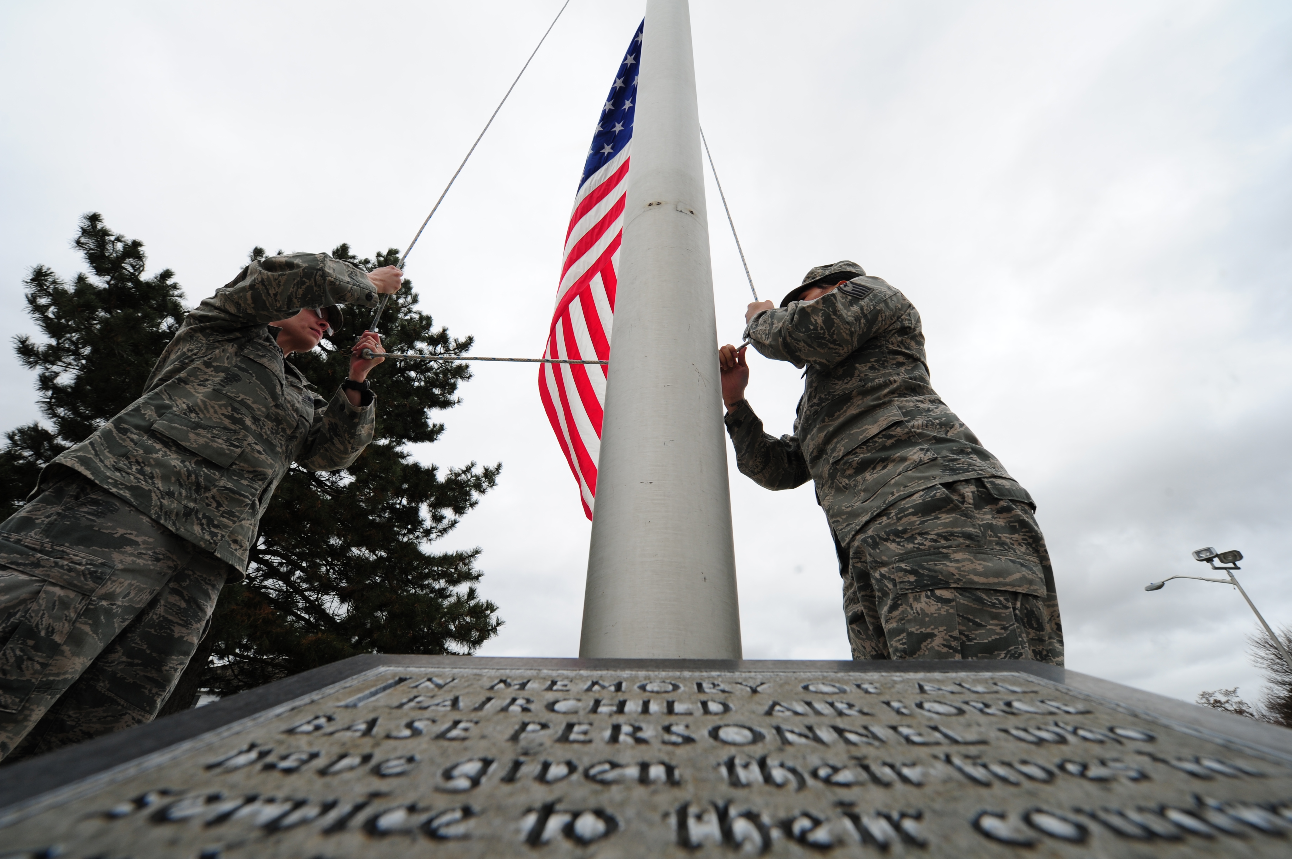 Protocol performs color guard for reveille, retreat > Fairchild Air ...