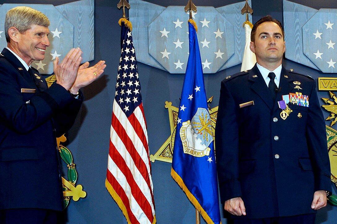 Air Force Chief of Staff Gen. Norton A. Schwartz congratulates Capt ...