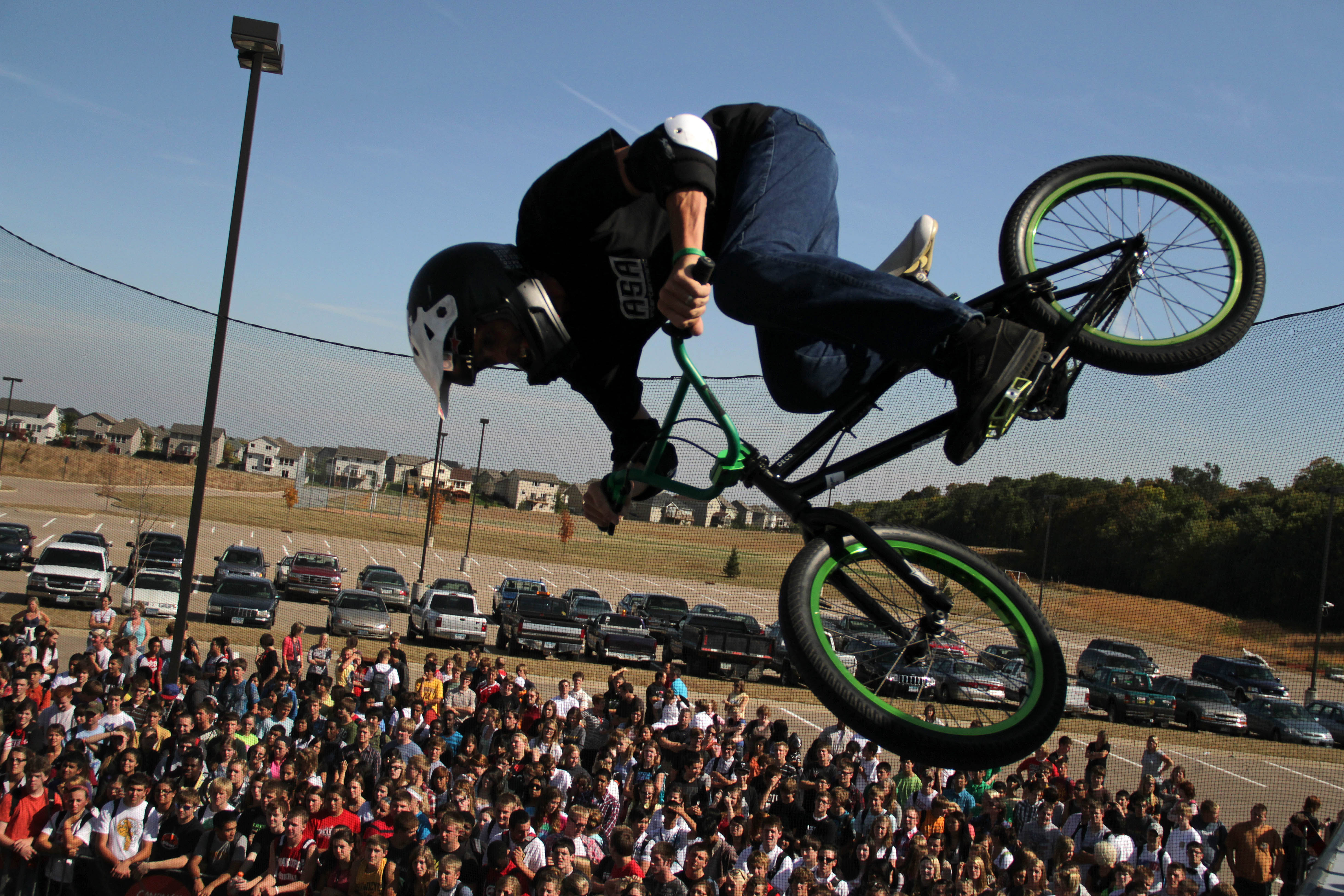 BMX biker Jimmy Walker readies himself for his next stunt on a state-of ...