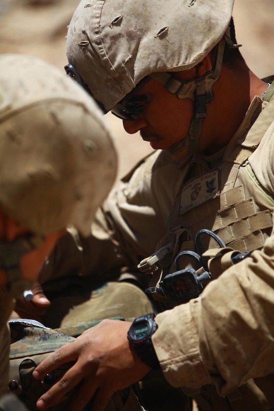 Petty Officer 3rd Class Rogelio Saldana, a combat corpsman for E ...