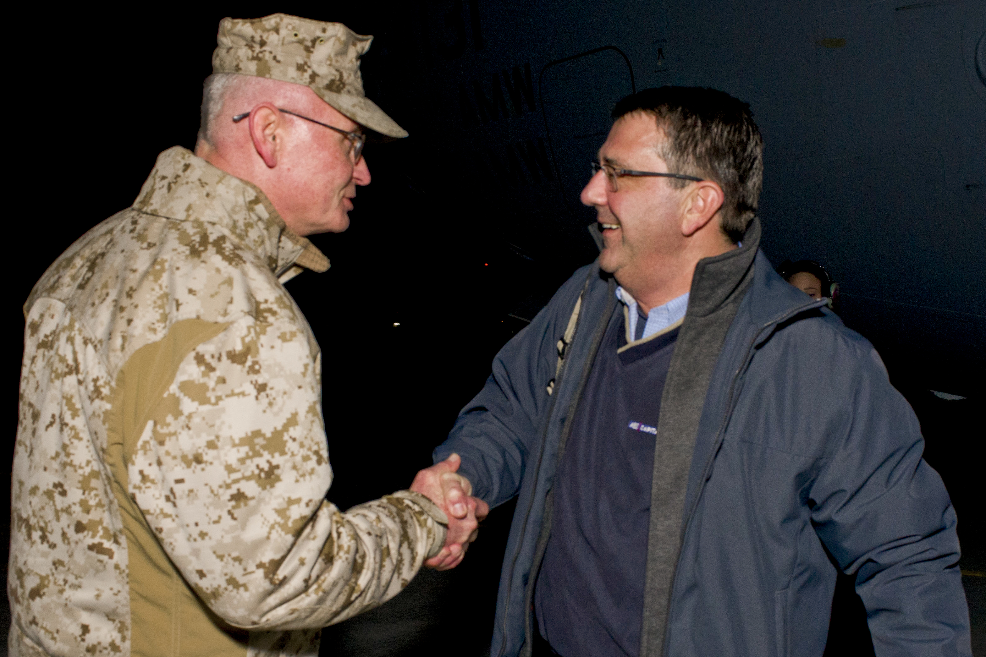 U.S. Marine Corps Maj. Gen. James Laster, left, greets U.S. Deputy ...