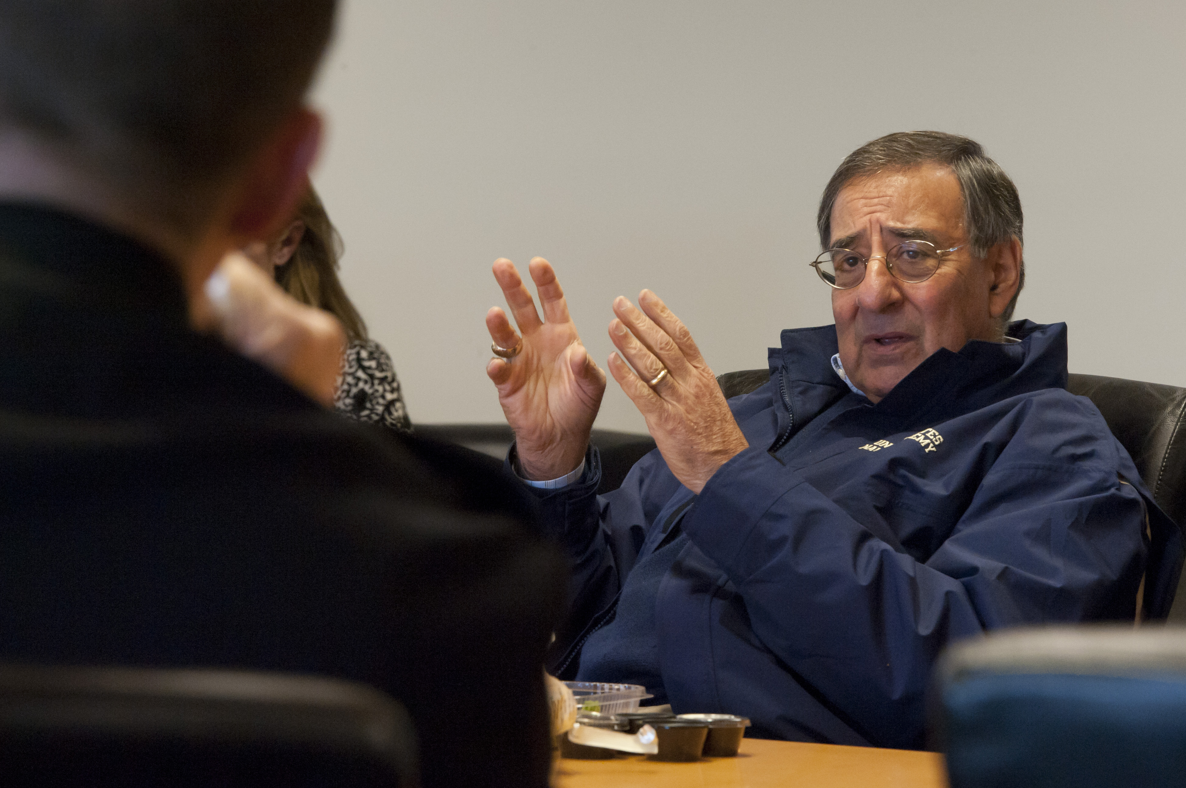 Navy Capt. Erik "Rock" Etz briefs Defense Secretary Leon E. Panetta as ...
