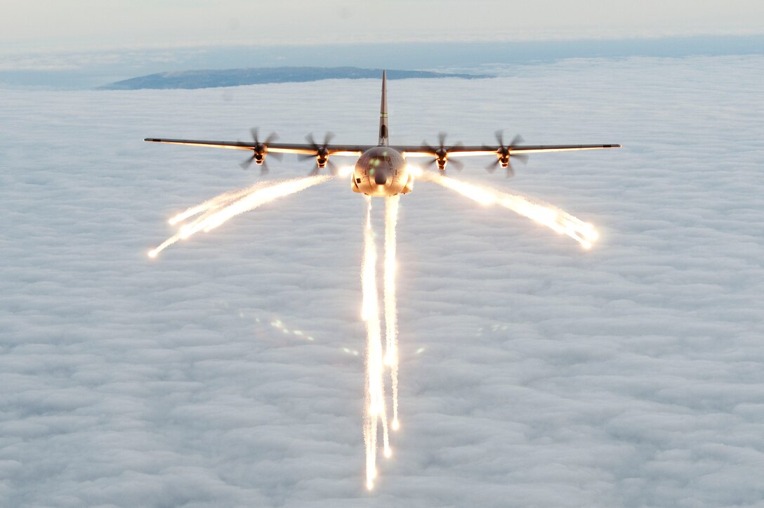146th Airlift Wing C-130 J drop training flares