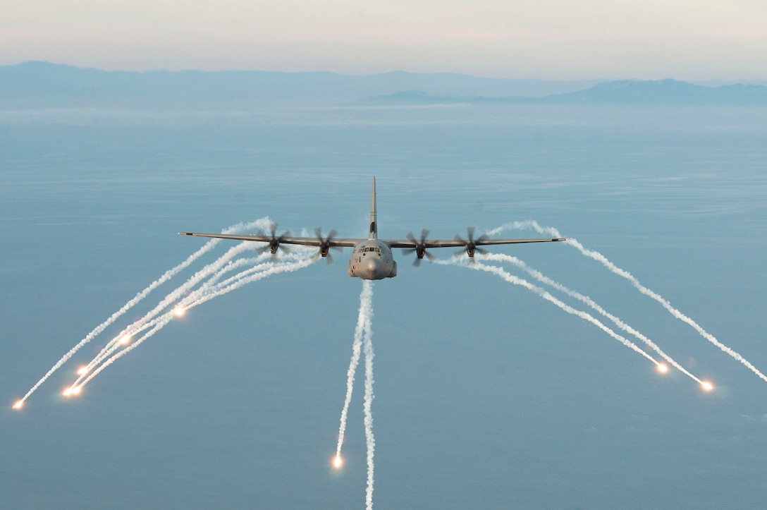 146th Airlift Wing C-130 J drop training flares