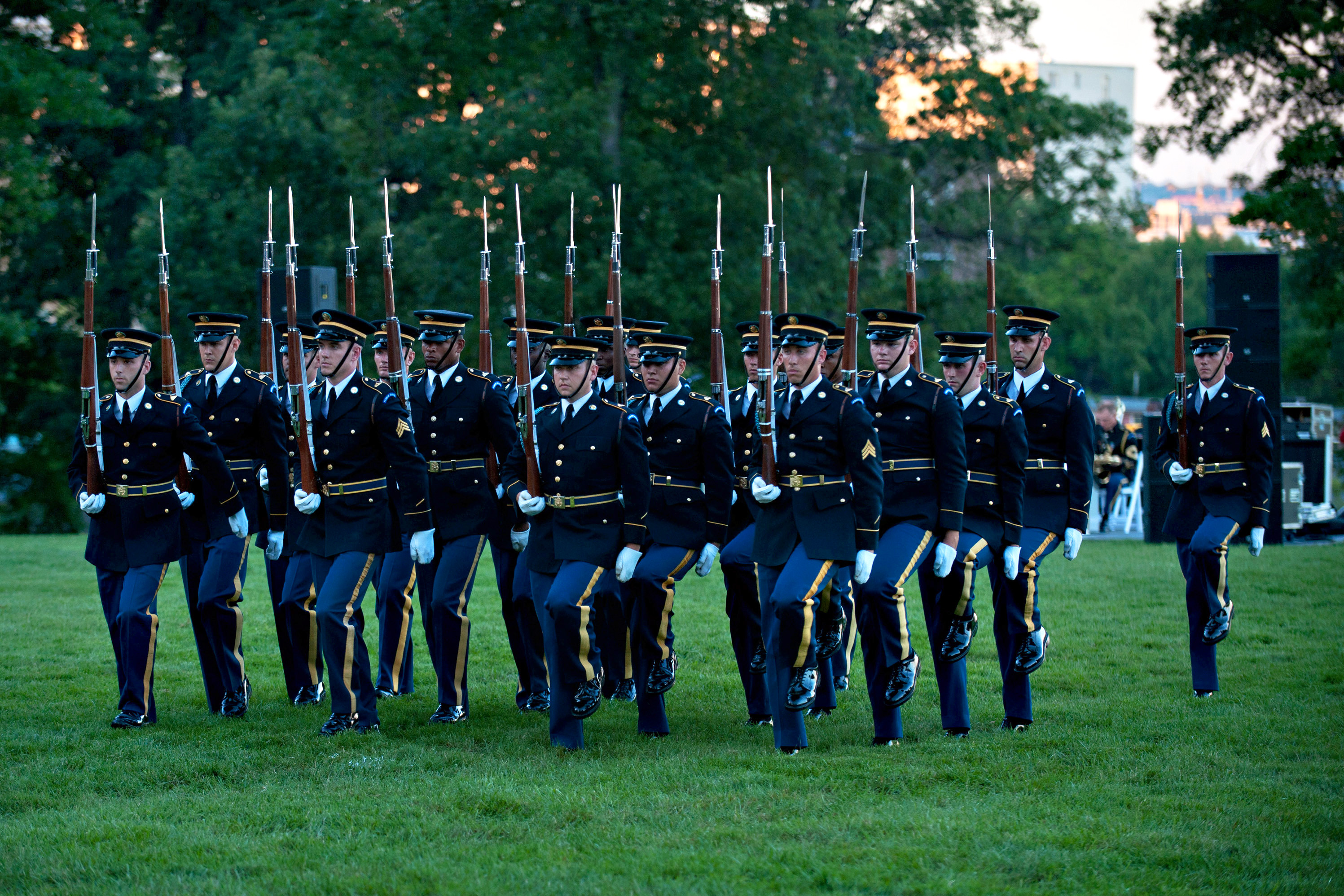 Army soldiers march to the parade field after performing during ...