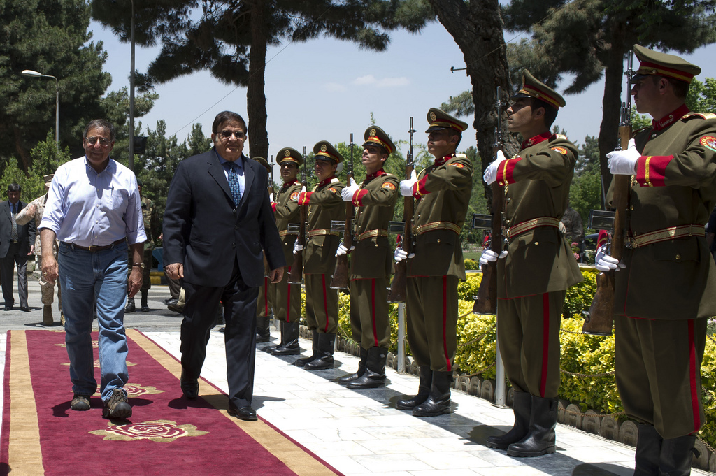Afghan Defense Minister Gen. Abdul Rahim Wardak escorts U.S. Defense ...