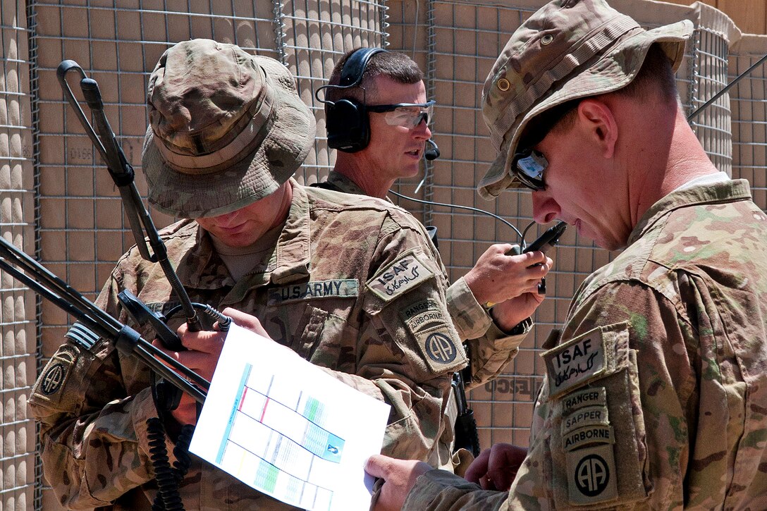 U.S. paratroopers synchronize their radios on Forward Operating Base ...