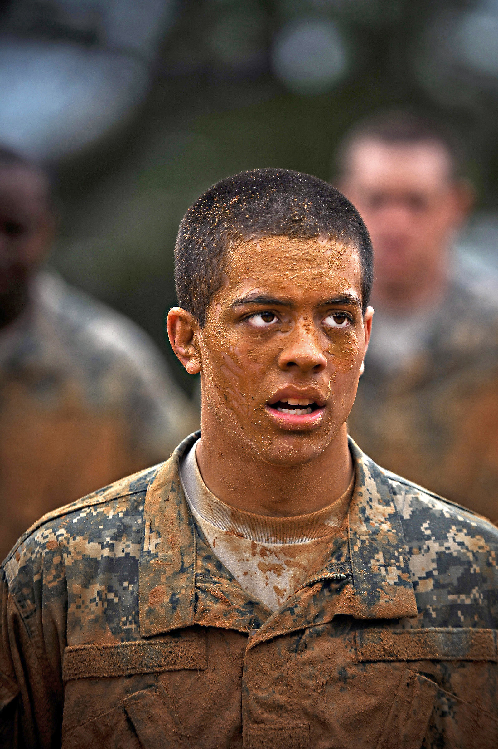 Army Pvt. Tyler Burnfield listens to Army Chief of Staff Gen. Raymond T ...