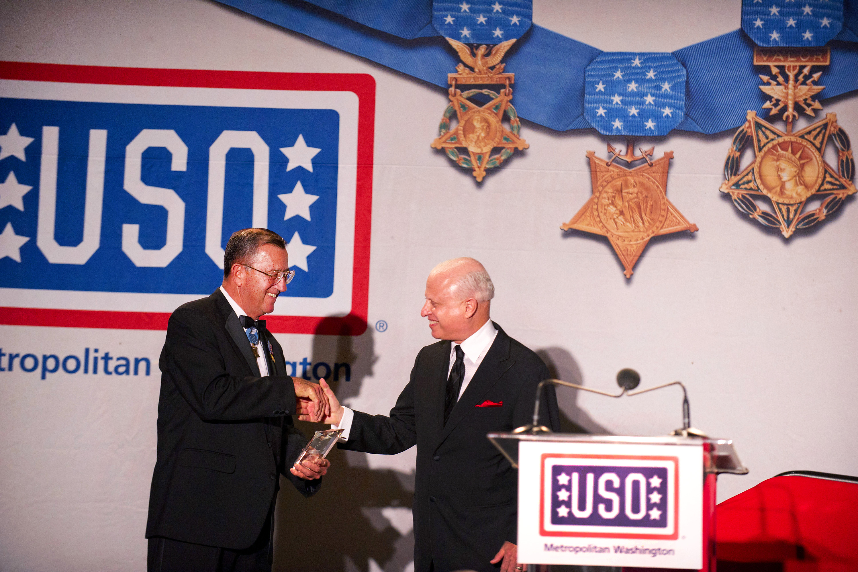 Retired Marine Corps Col. Jay R. Vargas, left, a Medal of Honor ...