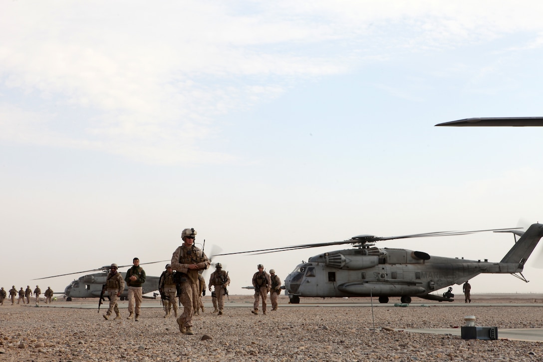 U.S. Marine Corps CH-53E Super Stallions lands at Camp Dwyer, Helmand ...