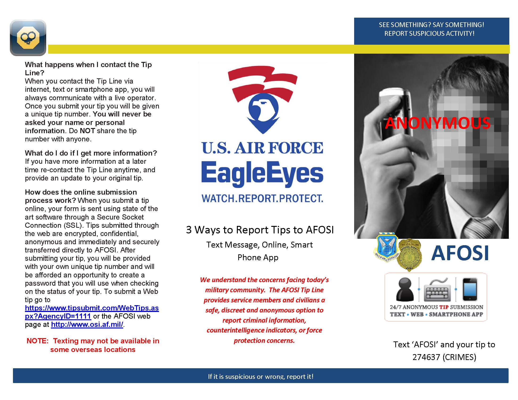 AFOSI Tip Line provides new ways to report suspicious activity ...
