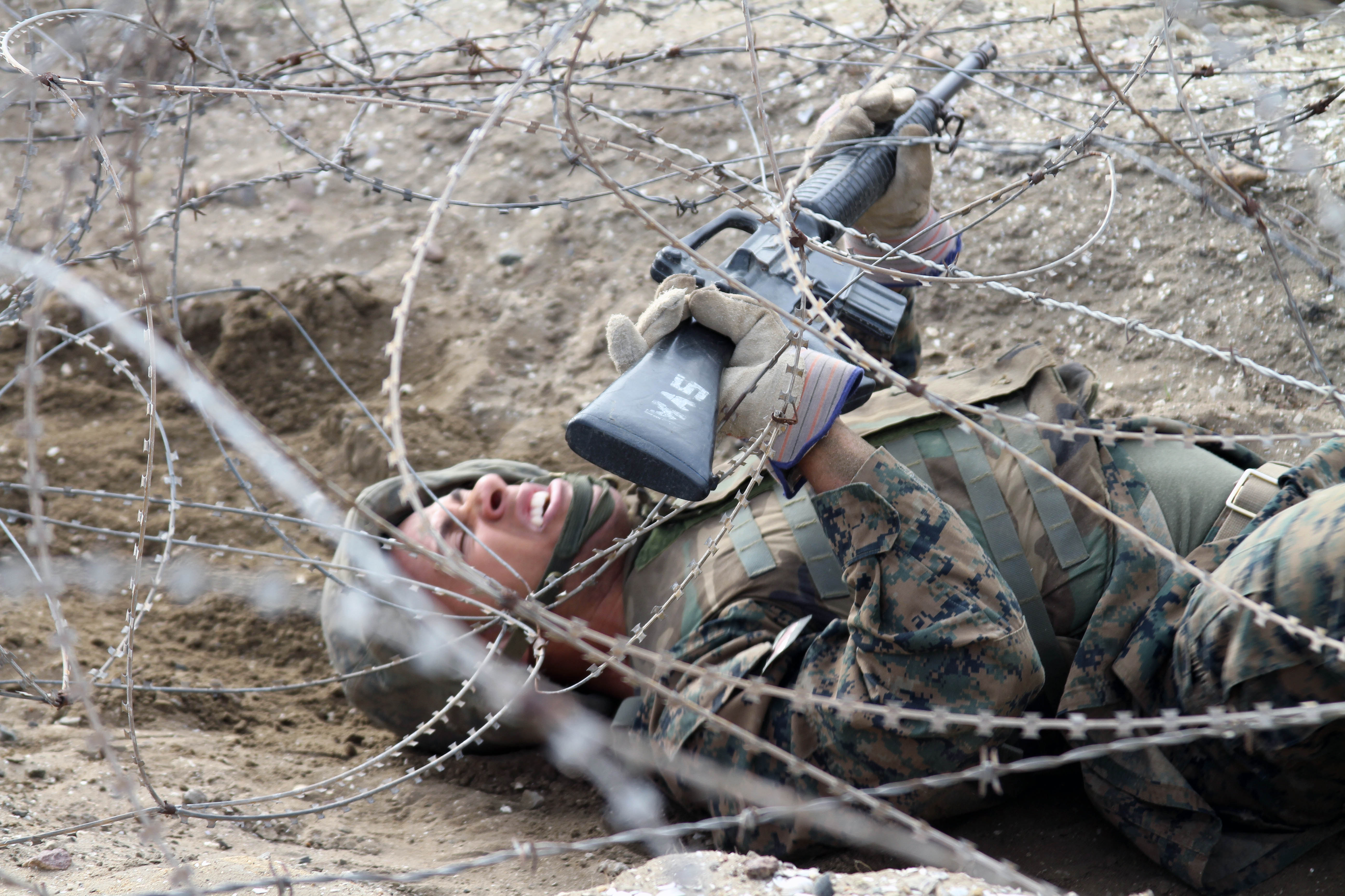 Company C, 1st Training Battalion, recruits go through the Bayonet ...