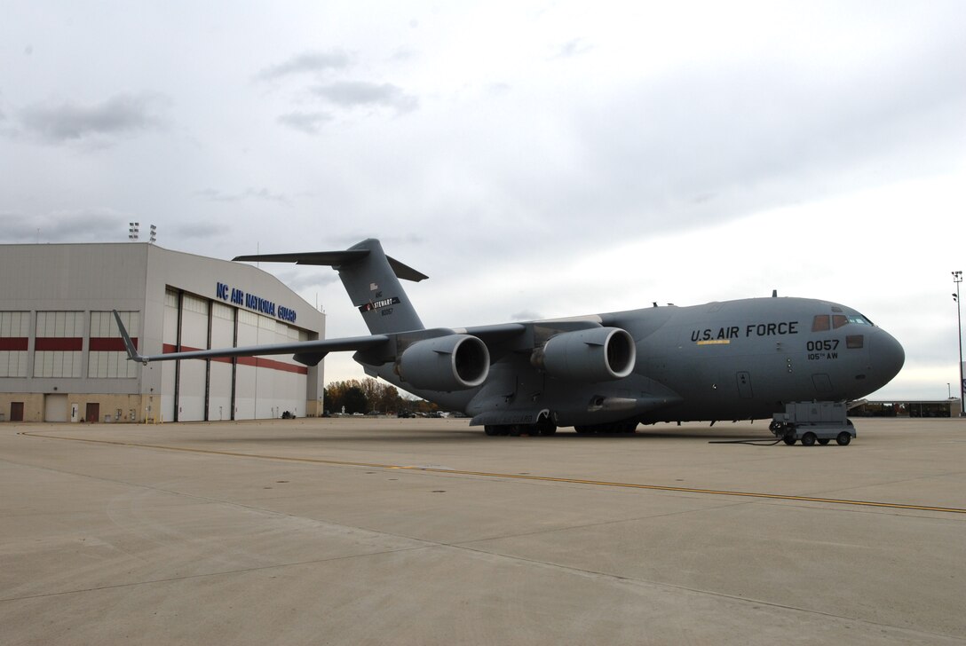 C17 from New York National Guard on the ramp at the 145th Airlift Wing.