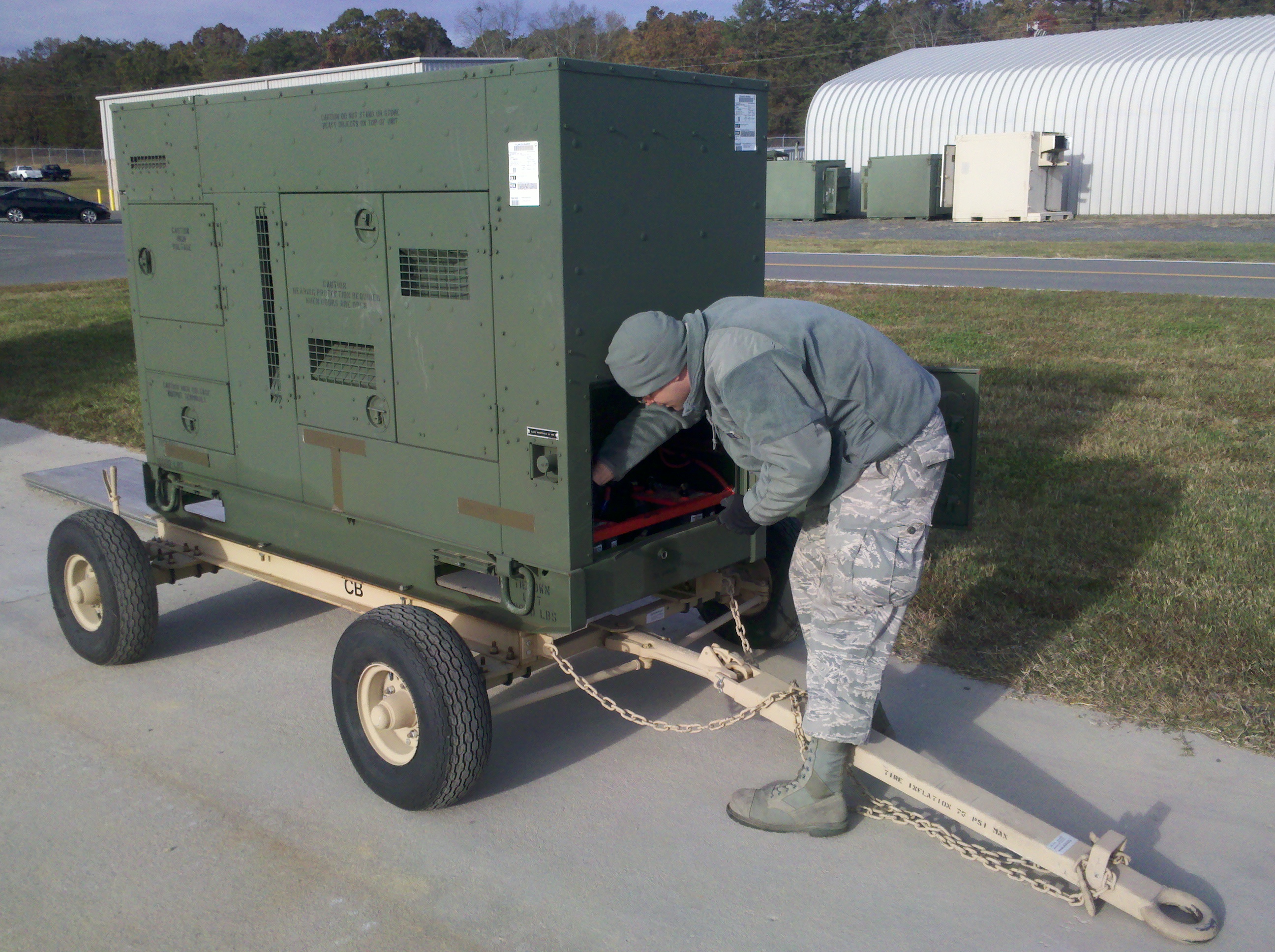 145th CES prepares generators for air transportation.
